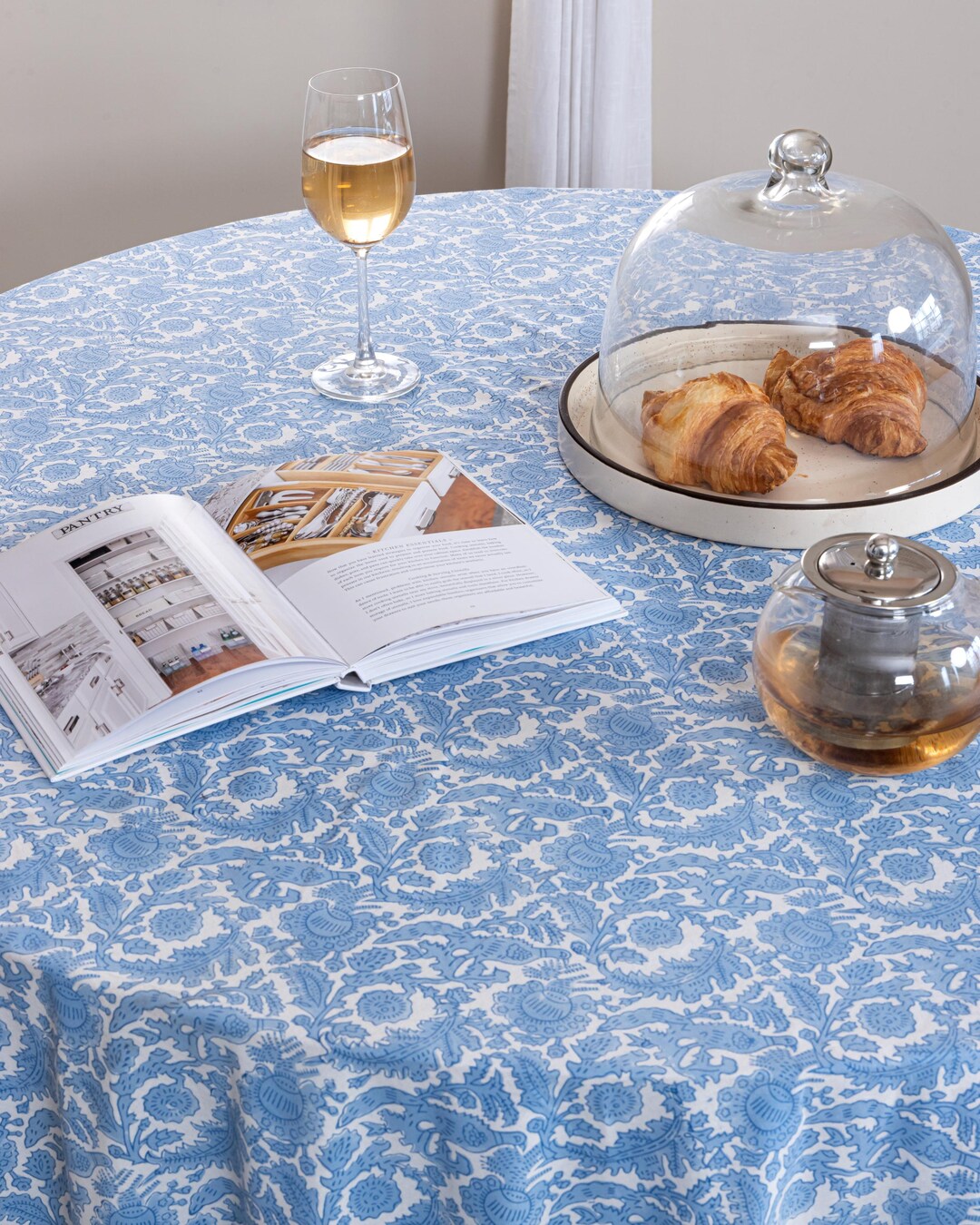 Hand Block Printed Cotton Tablecloth: Baby Blue Bird Floral Decor - Etsy