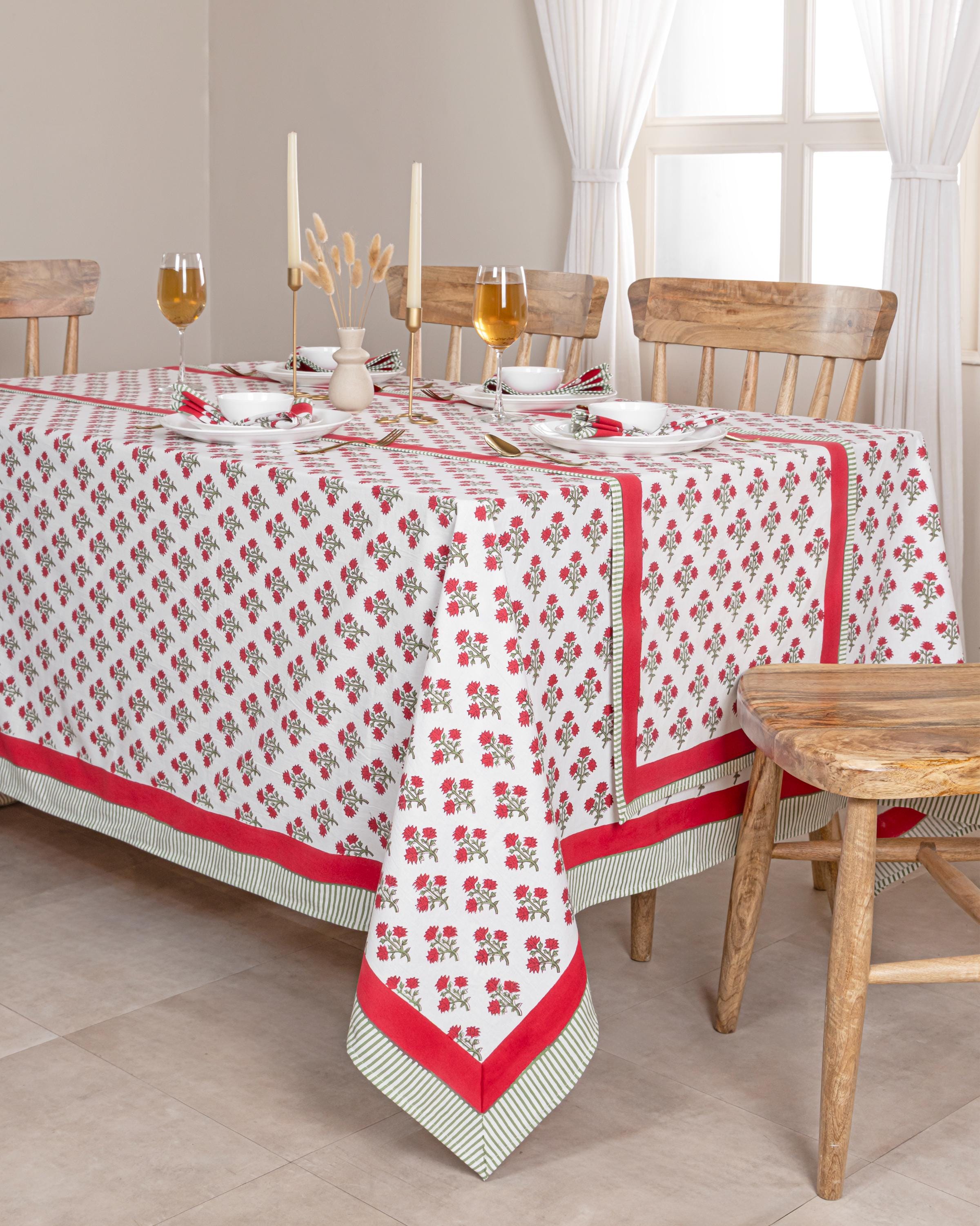 CHRISTMAS TABLECLOTH | Floral Red & Green Table Cover, X-mas Party ...
