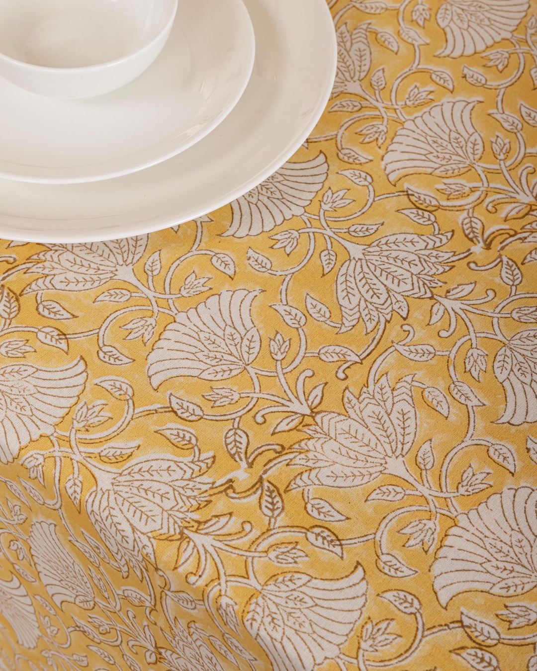 Hand Block Printed Mustard Yellow & White Tablecloth, Table Decor Linen ...