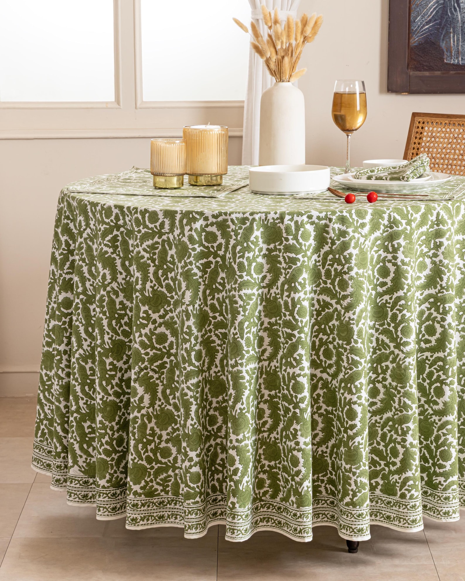 Moss Green Round Table Cover, Cotton Tablecover, Large Round Tablecloth ...