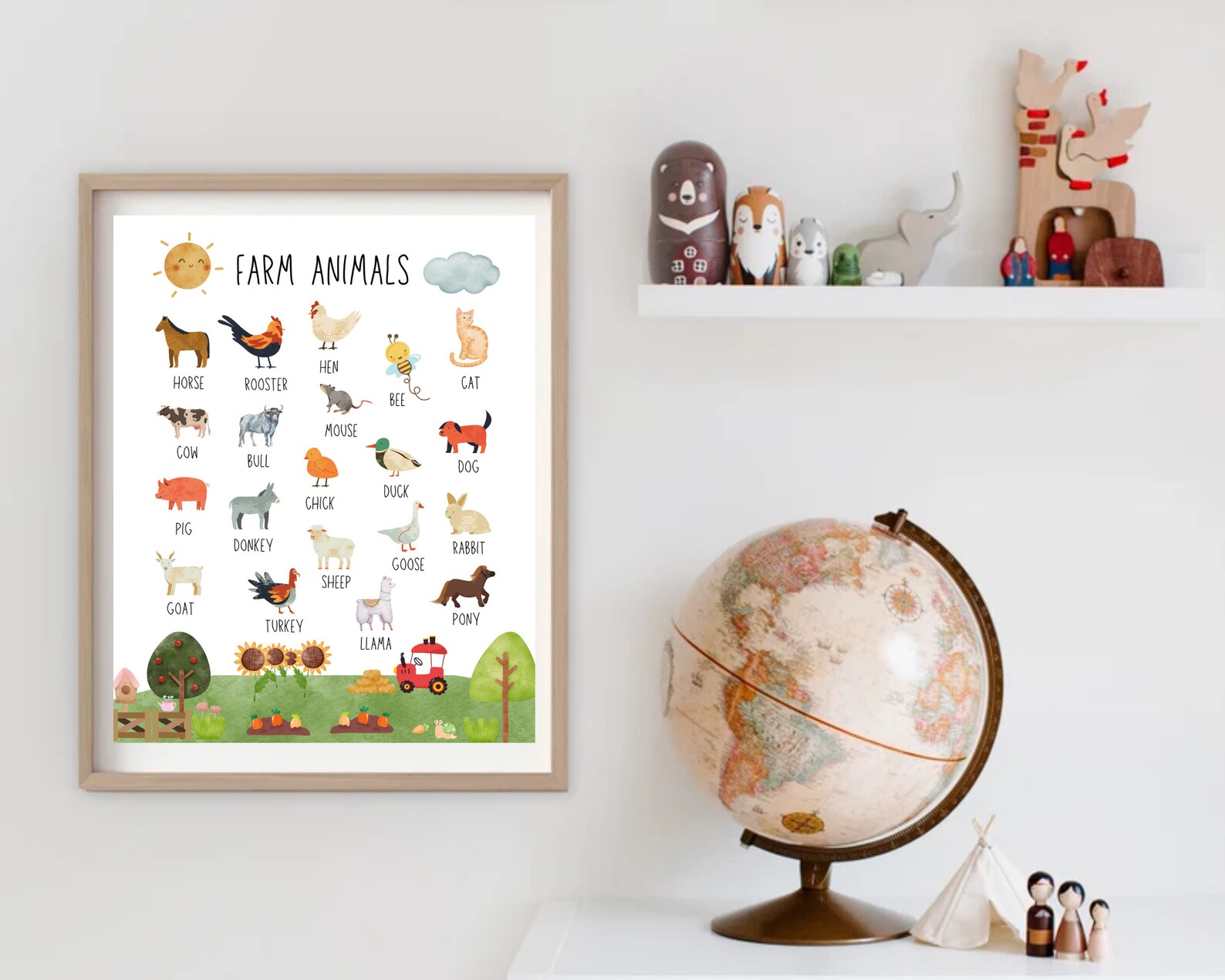 20 Farm Animals Cards, Montessori Flash Cards,pre-school Cards,rainbow ...