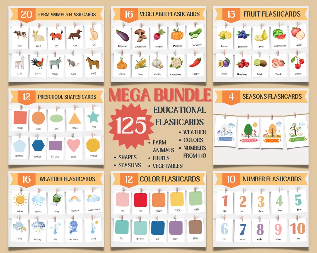 Montessori Flashcards Bundle, Set of Educational Flashcards, Homeschool ...