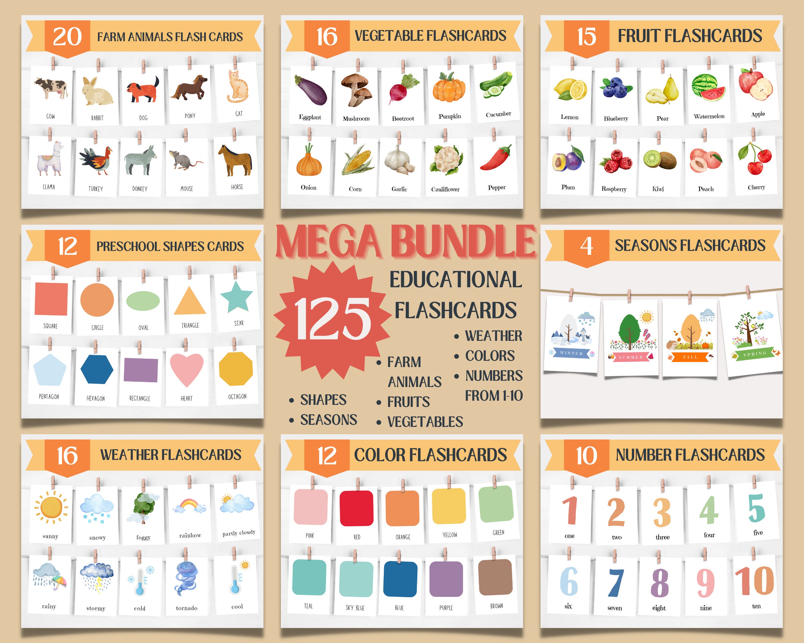 Montessori Flashcards Bundle, Set of Educational Flashcards, Homeschool ...