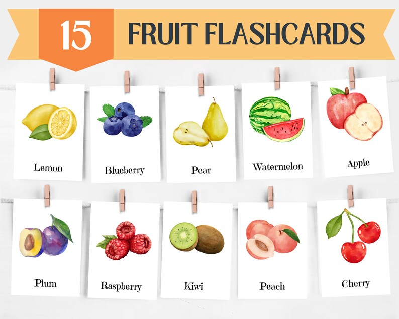 Fruits Flash Cards, Preschool Fruits Flash Cards,educational Printable ...