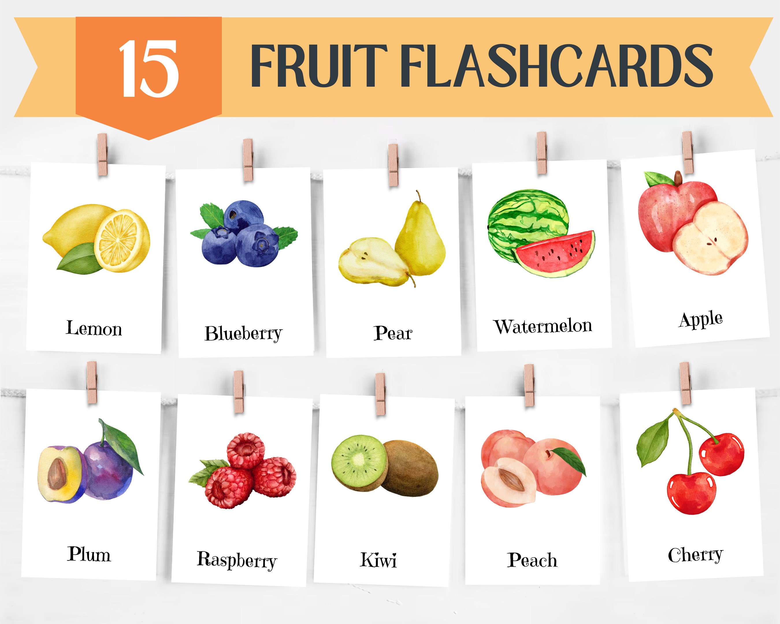 Fruits Flash Cards, Preschool Fruits Flash Cards,educational Printable ...