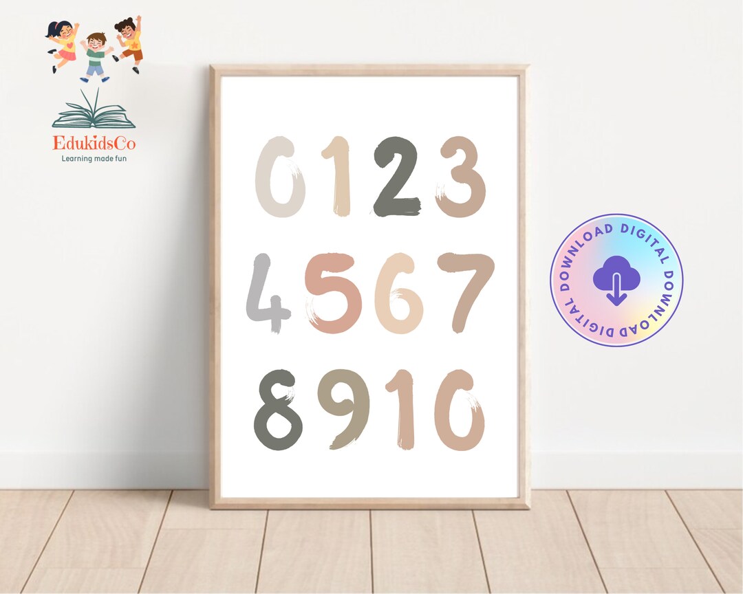 Neutral Numbers Poster, Homeschool Numbers Print, Nursery Decor ...