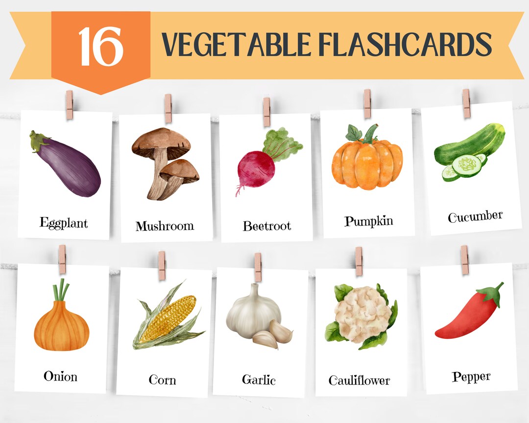 Vegetables Flash Cards, Preschool Veggies Flash Cards,educational ...