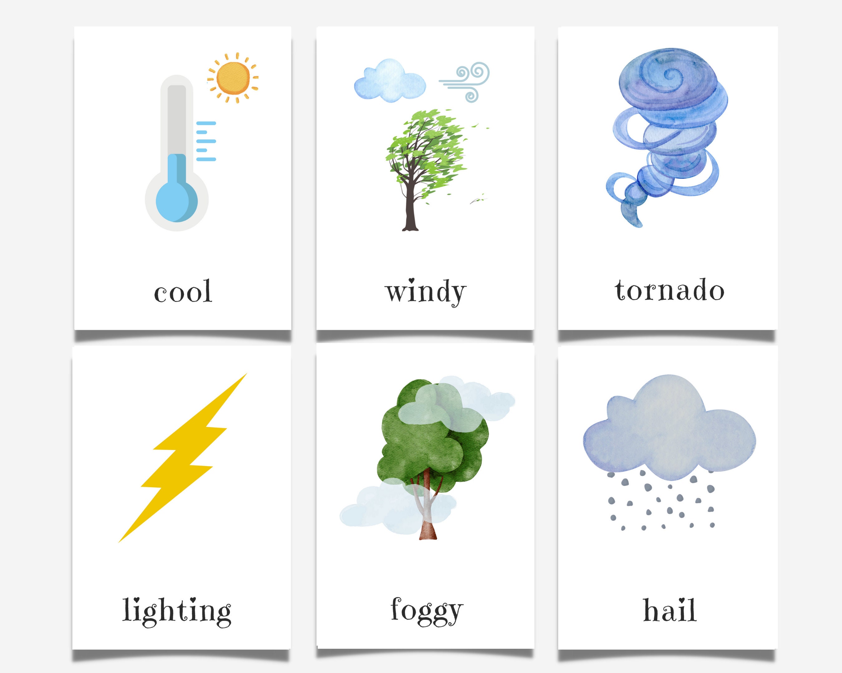 16 Weather Cards Montessori Flashcards Pre-school Cards Rainbow ...