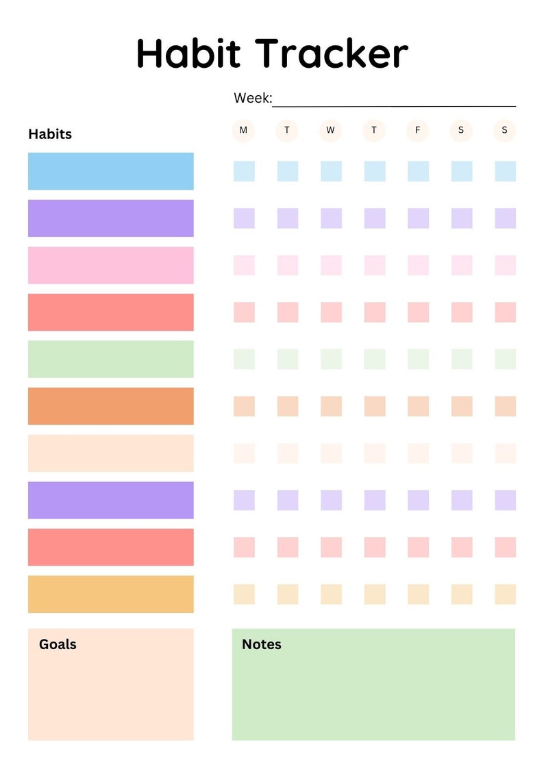 Habit Tracker, Colourful, Rainbow, Digital Download, PDF and JPEG - Etsy