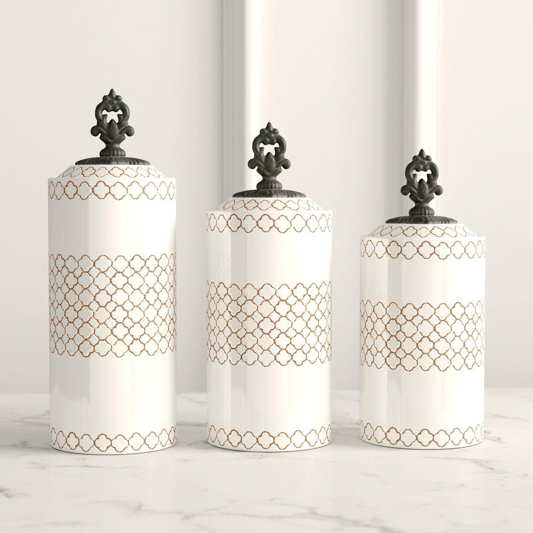 3 Piece Kitchen Canister Set Enamel Canister Set Rustic - Etsy