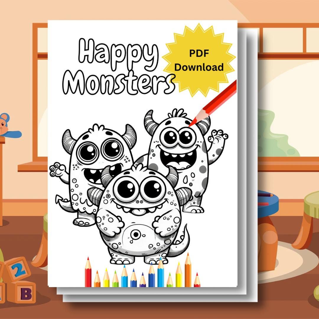 Funny Monsters / Aliens Coloring Pages for Kids, 8 Fun Coloring Pages ...