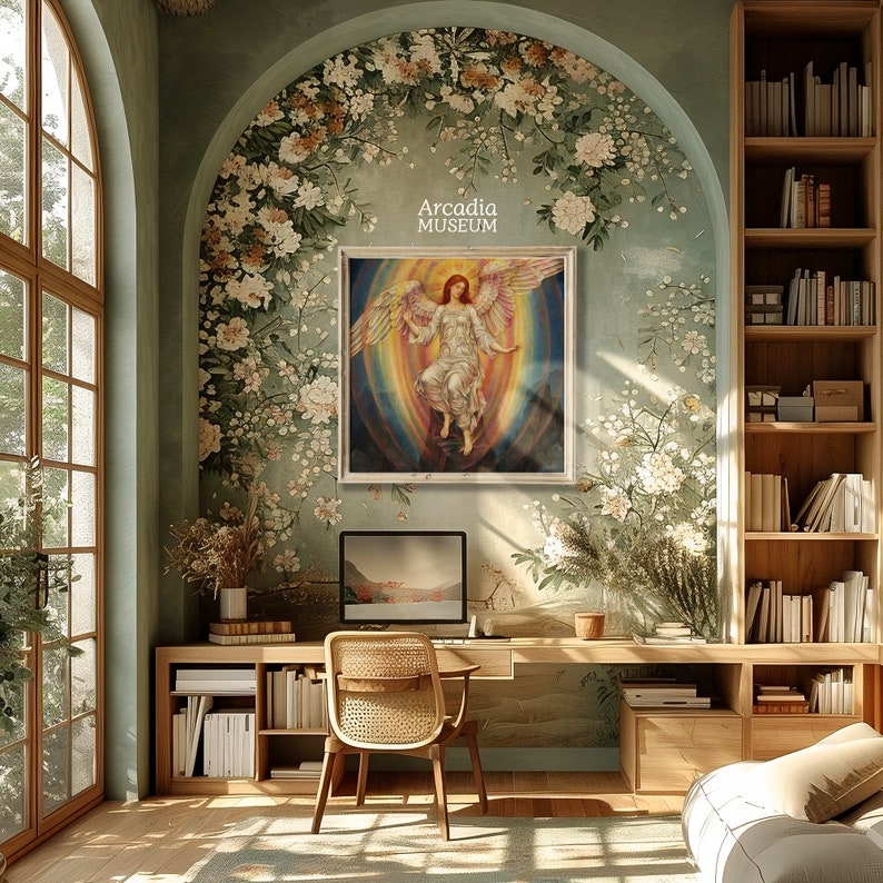 Angel Large Poster, Christian Art Print, Angel Blessing in a Rainbow ...