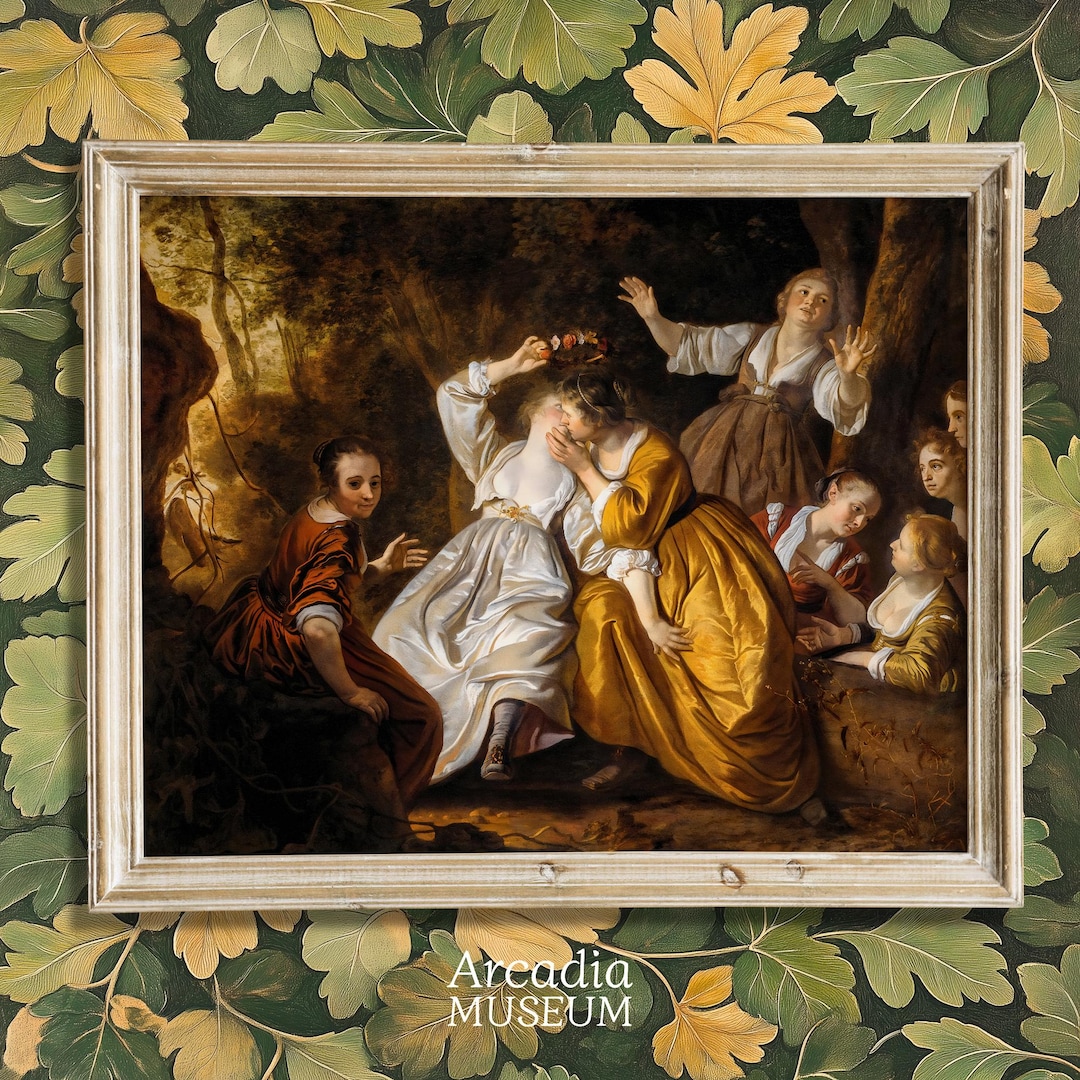 Sapphic Kiss in the Woods Poster, Renaissance Lesbian Art Print, Subtle ...