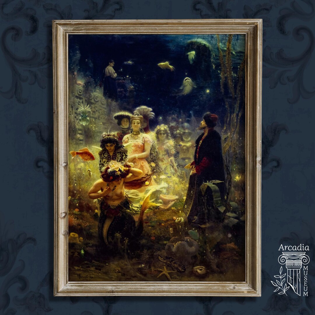 Sadko in the Underwater Kingdom Poster, Ilya Repin Painting, Mermaids ...