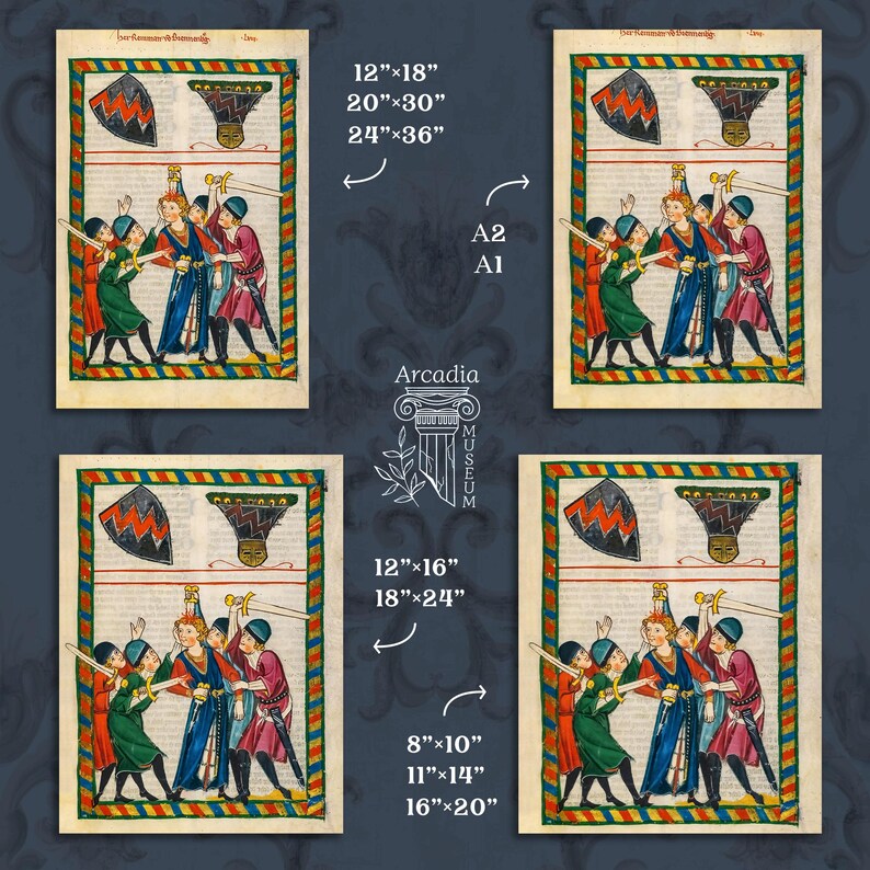 Medieval Manuscript Print, Codex Manesse, Chivalry Poster, Middle Ages ...