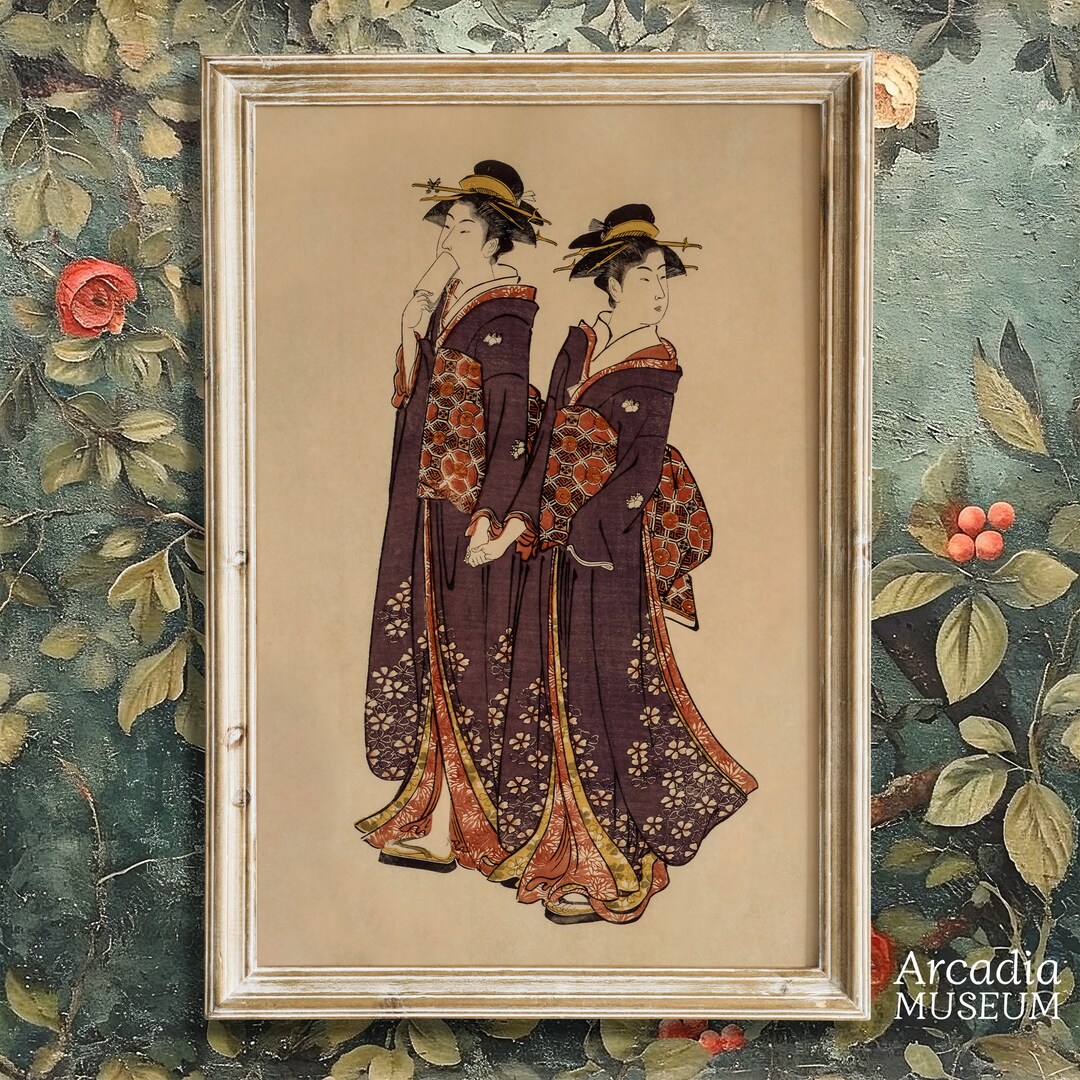 Lesbian Geisha Art Print Sapphic Ukiyo E Poster Traditional Japanese Vintage Gay Lovers Wall