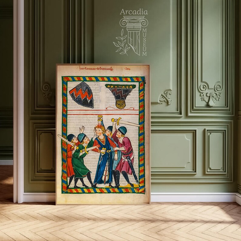 Medieval Manuscript Print, Codex Manesse, Chivalry Poster, Middle Ages ...