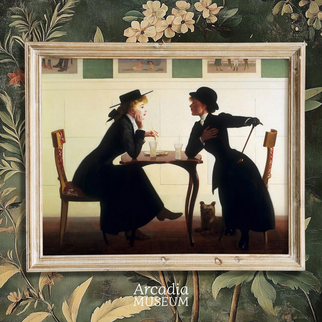 Lesbian Art Deco Poster, Sapphic Wall Art, Vintage Painting, Subtle Wlw ...