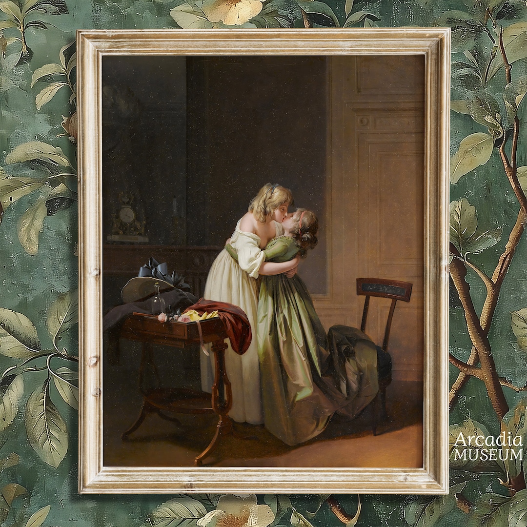 Sapphic Kiss Poster, Lesbian Artwork, Vintage Painting, Gay Wall Art ...