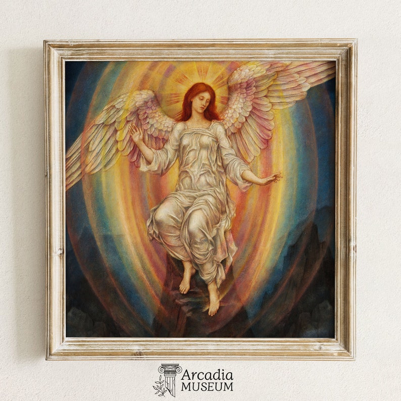 Angel Large Poster, Christian Art Print, Angel Blessing in a Rainbow ...