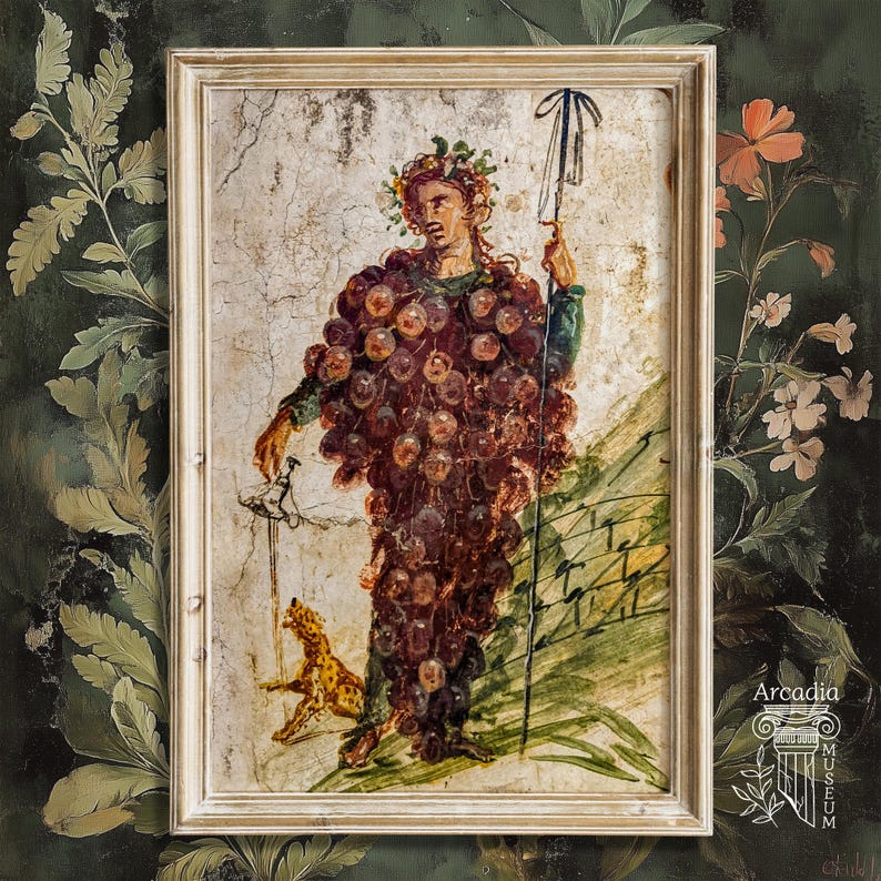 Bacchus God of Wine Print, Pompeii Fresco Poster, Dionysus as A Grape ...