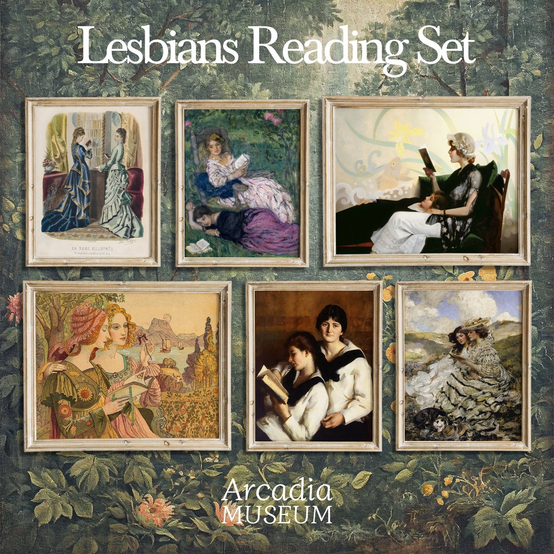 Lesbians Reading Gallery Set, Lesbian Couples Bookish Wall Art, Books ...