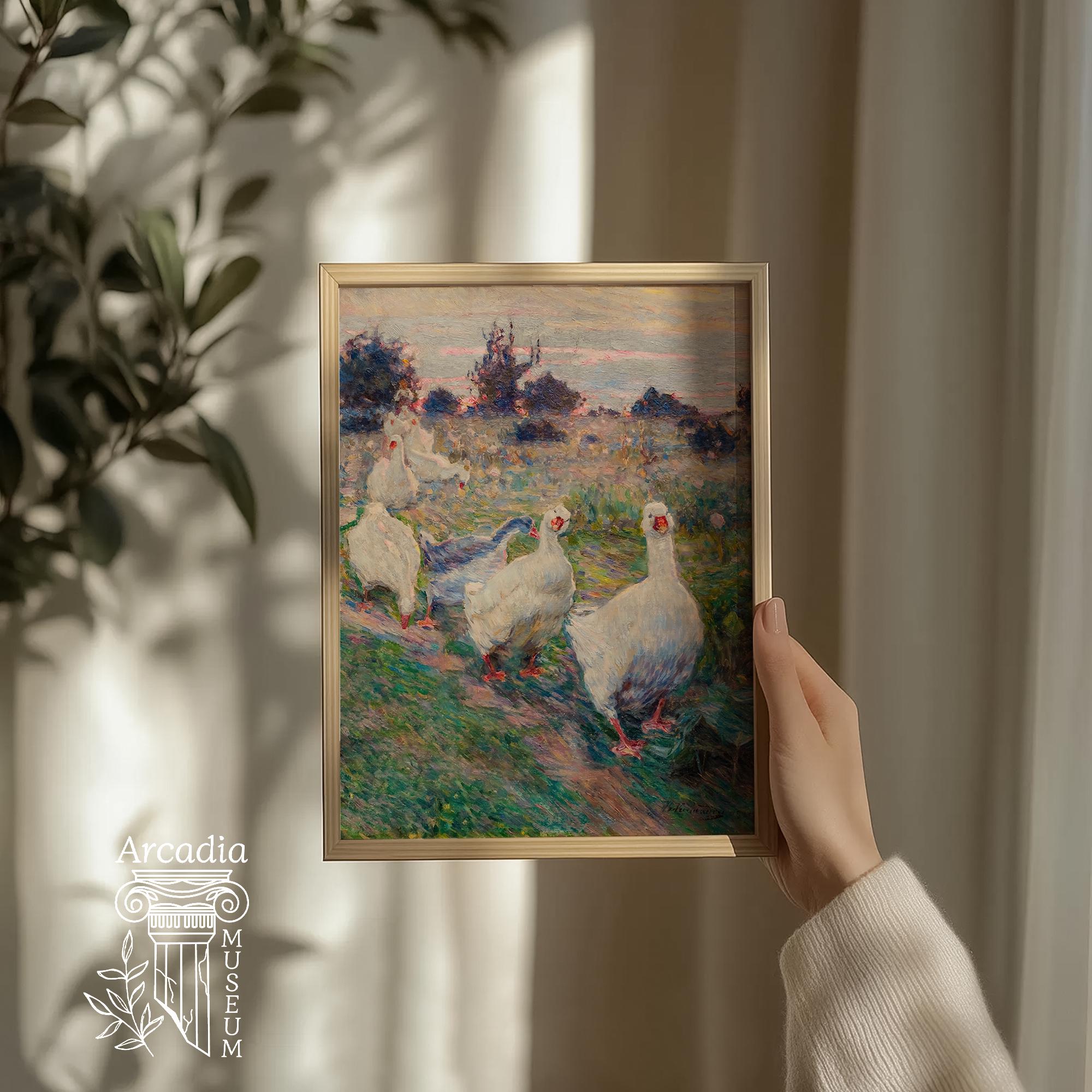 Goose Vintage Painting, Silly Geese Wall Art, Mothergoose Art Print ...