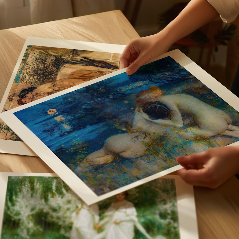 Lesbian Couple Kissing at Night Print, Sapphic Vintage Painting ...