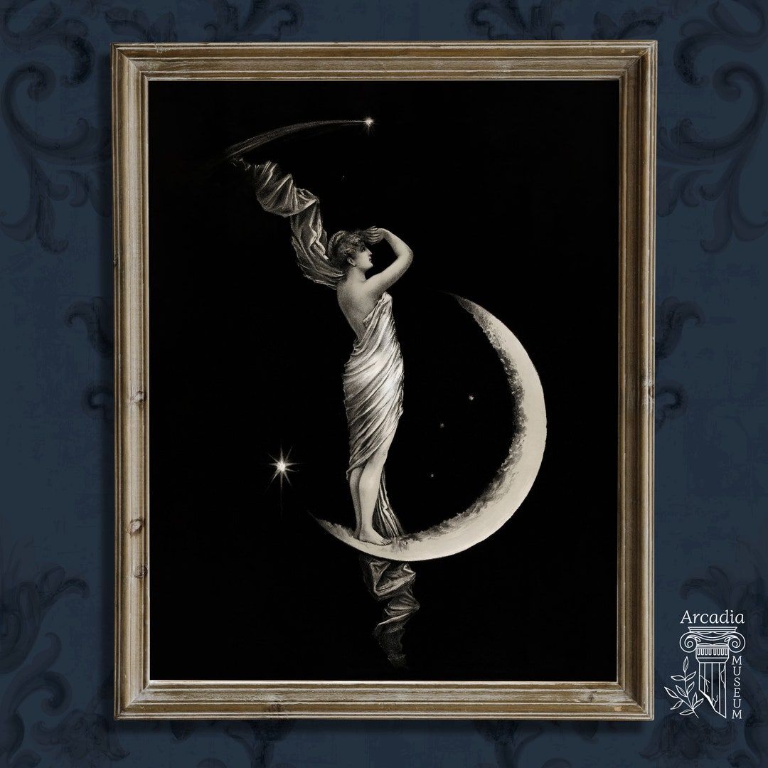 Moon Witch Art, Dark Academia Print, Moon Woman Vintage Poster, Art ...