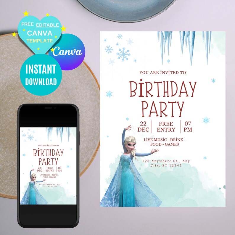 Editable Frozen Elsa Birthday Invitation Template Customizable ...
