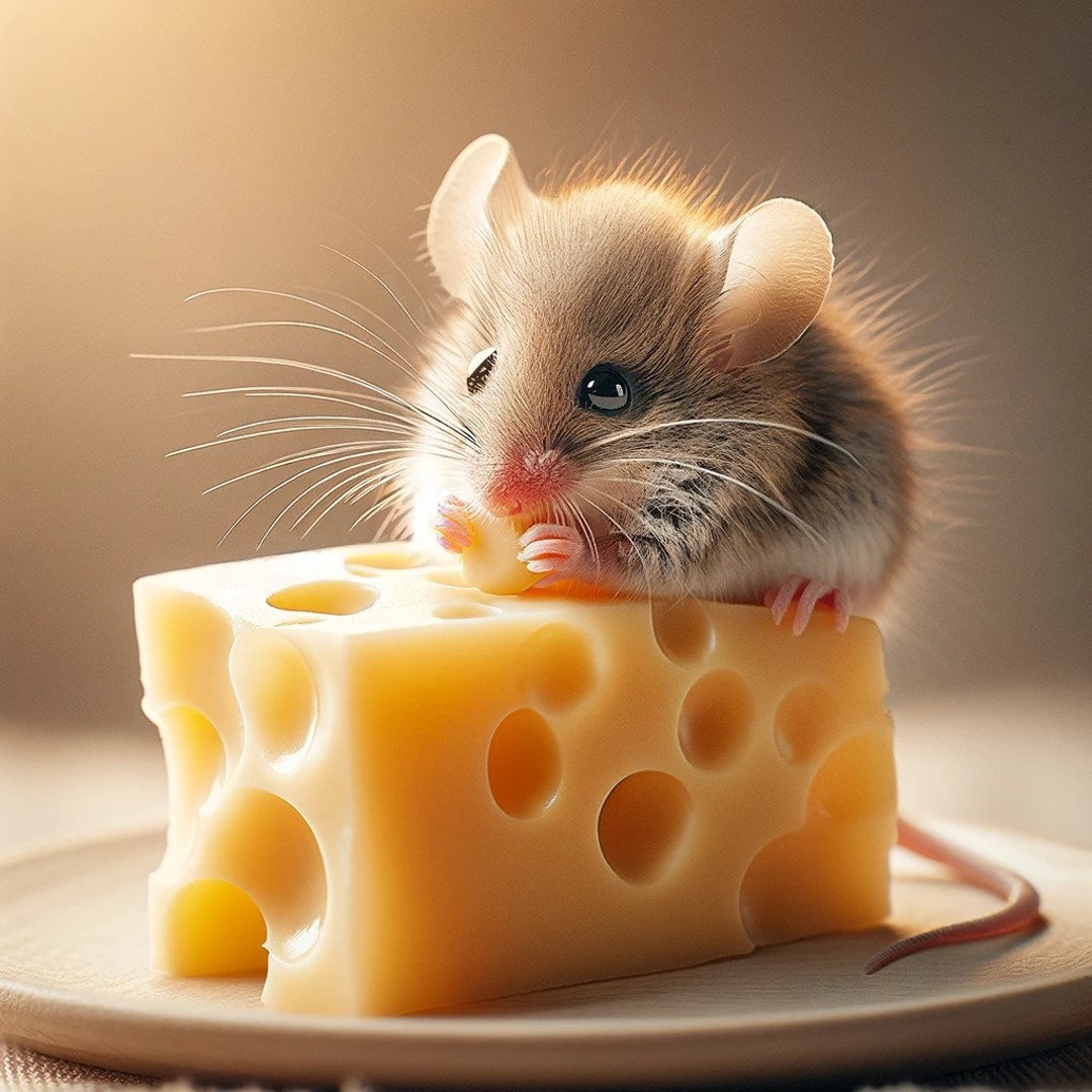 4K A Baby Mouse Nibbling on a Piece of Cheese - Etsy