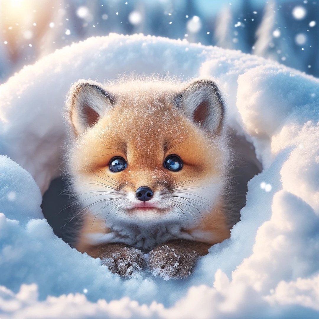 4K A Baby Fox Cub Peeking Out of Its Snowy Den - Etsy