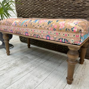 Animal Print Ottoman Bench 18x36", Kilim Rug Upholstered Footstool ...