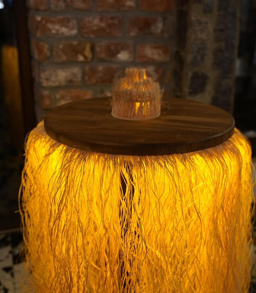 Neon Led Light Bohemian Coffee Table With Raffia, Neon Led Night Bar ...