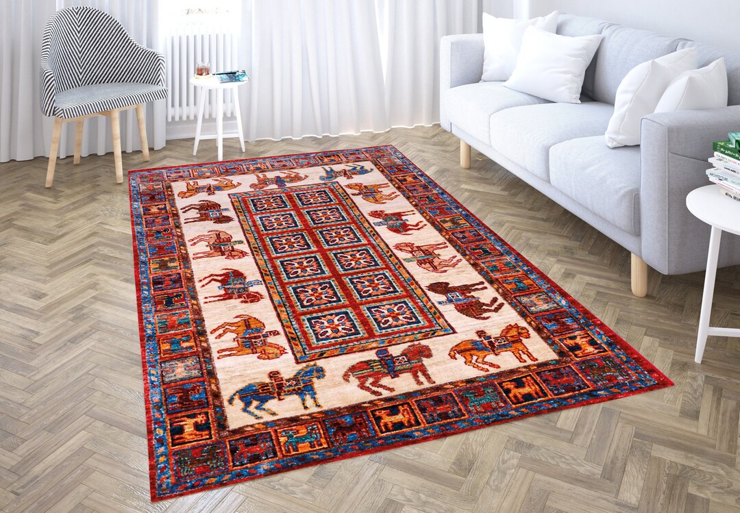 Beige Animal Print Rug, Afghan Area Rug 4x6, Moroccan Rug, Turkish Rug ...