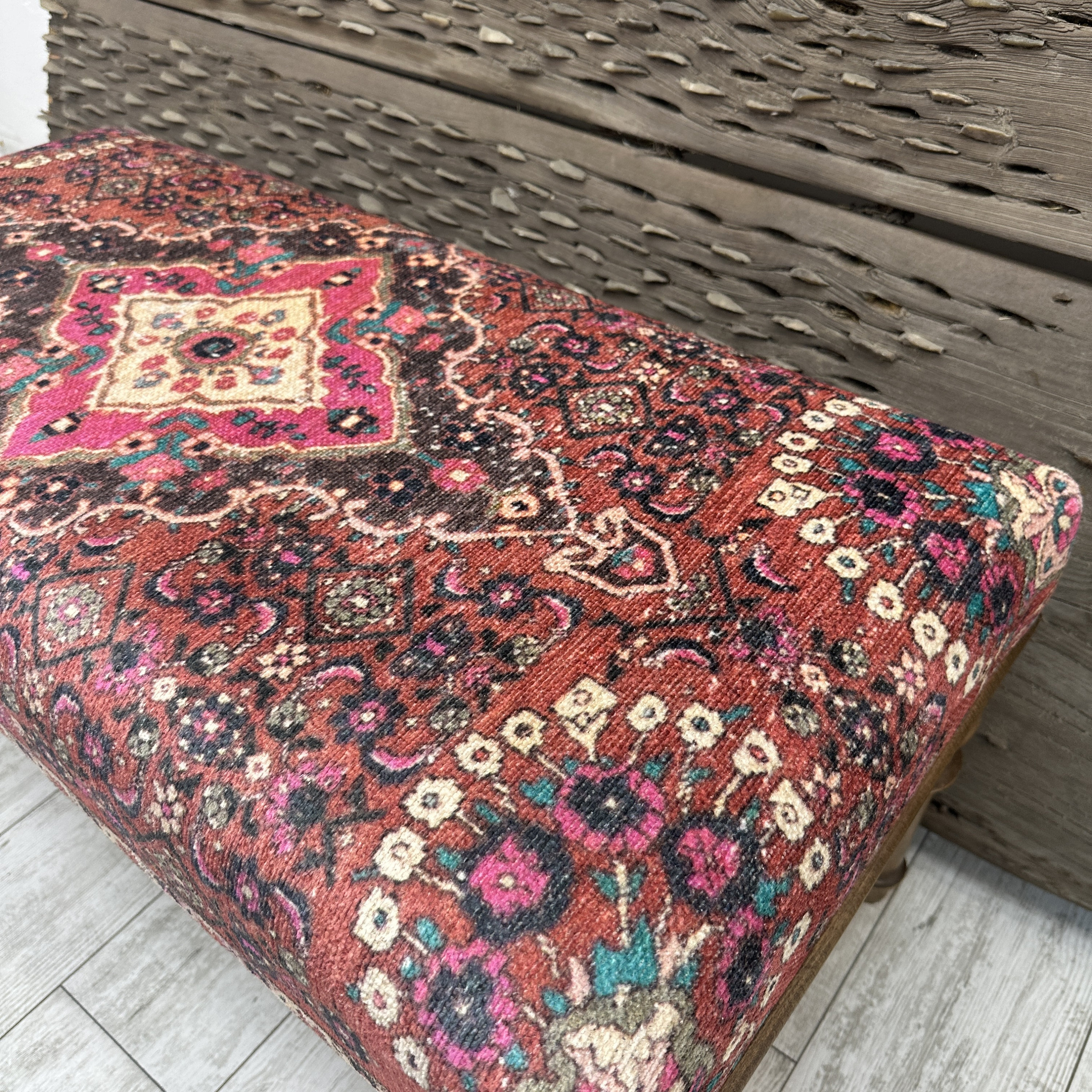 Persian Rug Bench, Wood Work Bench, Ottoman, 18x36x36