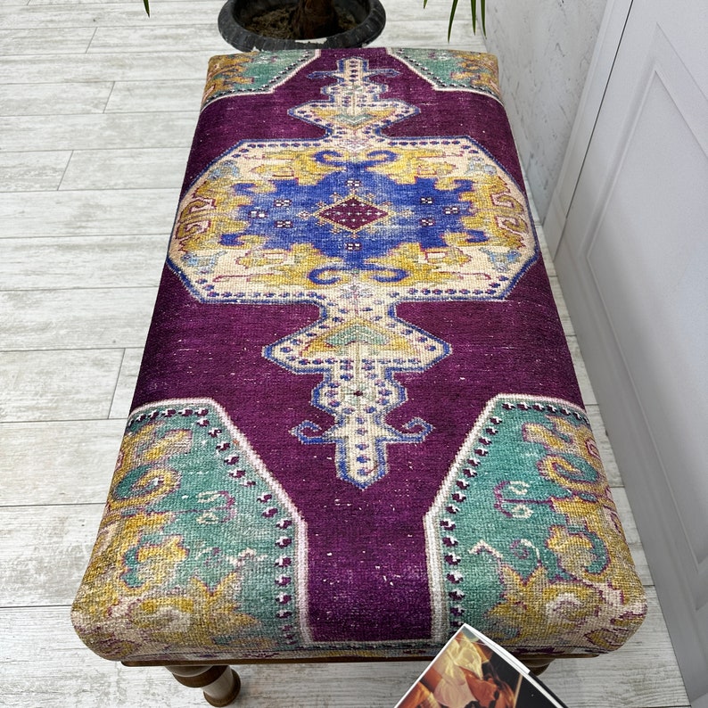 Turkish Rug Bench Persian Rug Upholstered Wood Ottoman Bench - Etsy