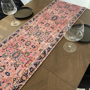 Rug Style Table Runner, Pink Table Runner, Table Runner for Dining Room ...