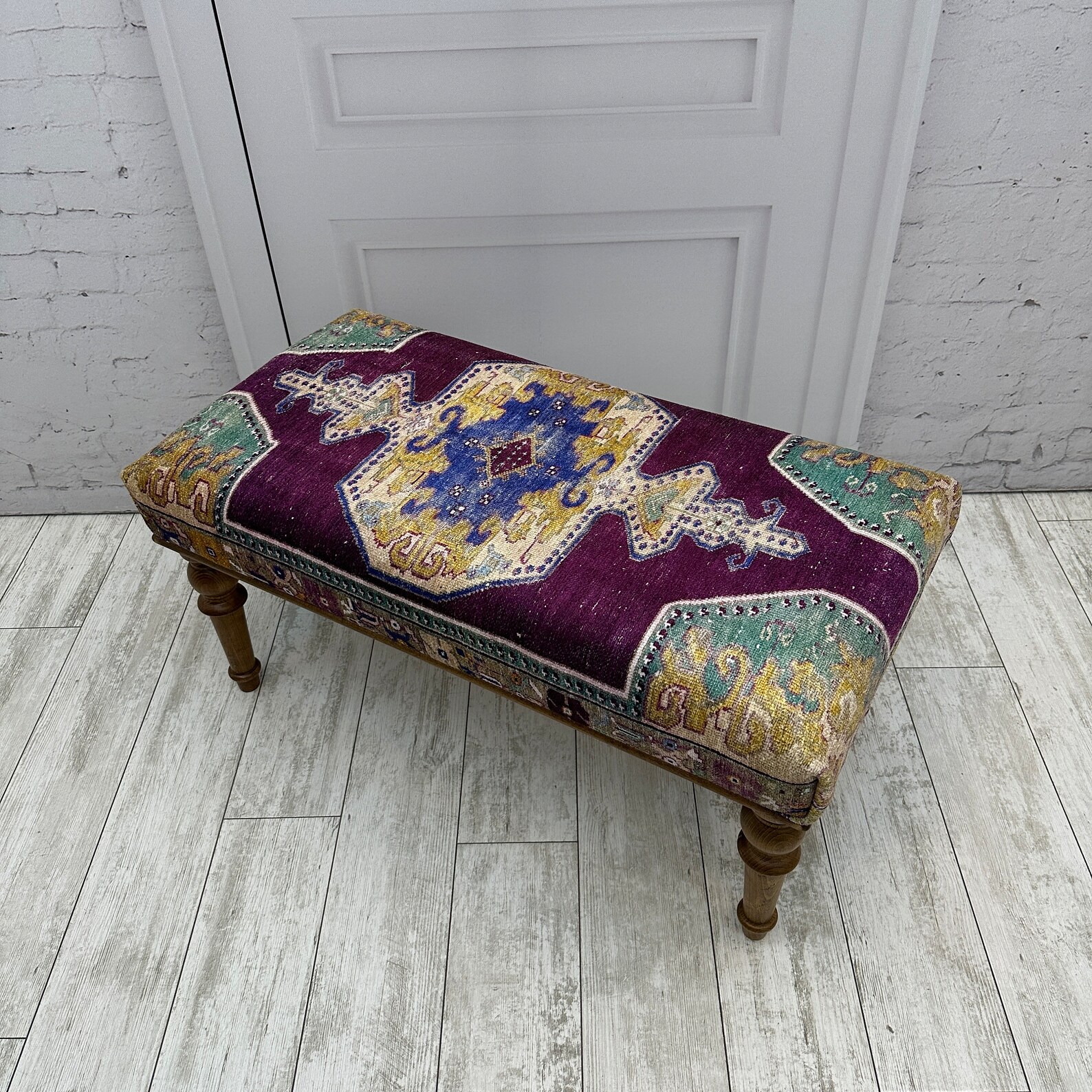 Turkish Rug Bench, Style Rug Upholstered Wood Ottoman Bench 18x18x36 ...