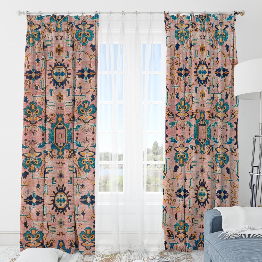 Boho Rug Design Blackout Curtain Panels, Pink Livingroom Curtain ...