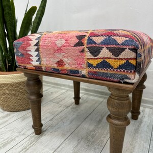 Patchwork Ottoman Bench 18x18", Small Entryway Bench,rug Upholstered ...