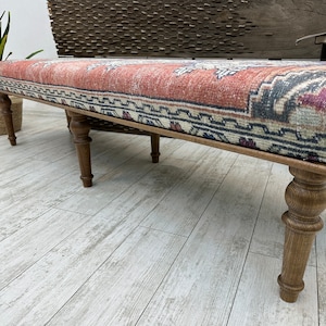 King Size Bed End Extra Long Orange Ottoman Bench 18x18x63", Handmade ...