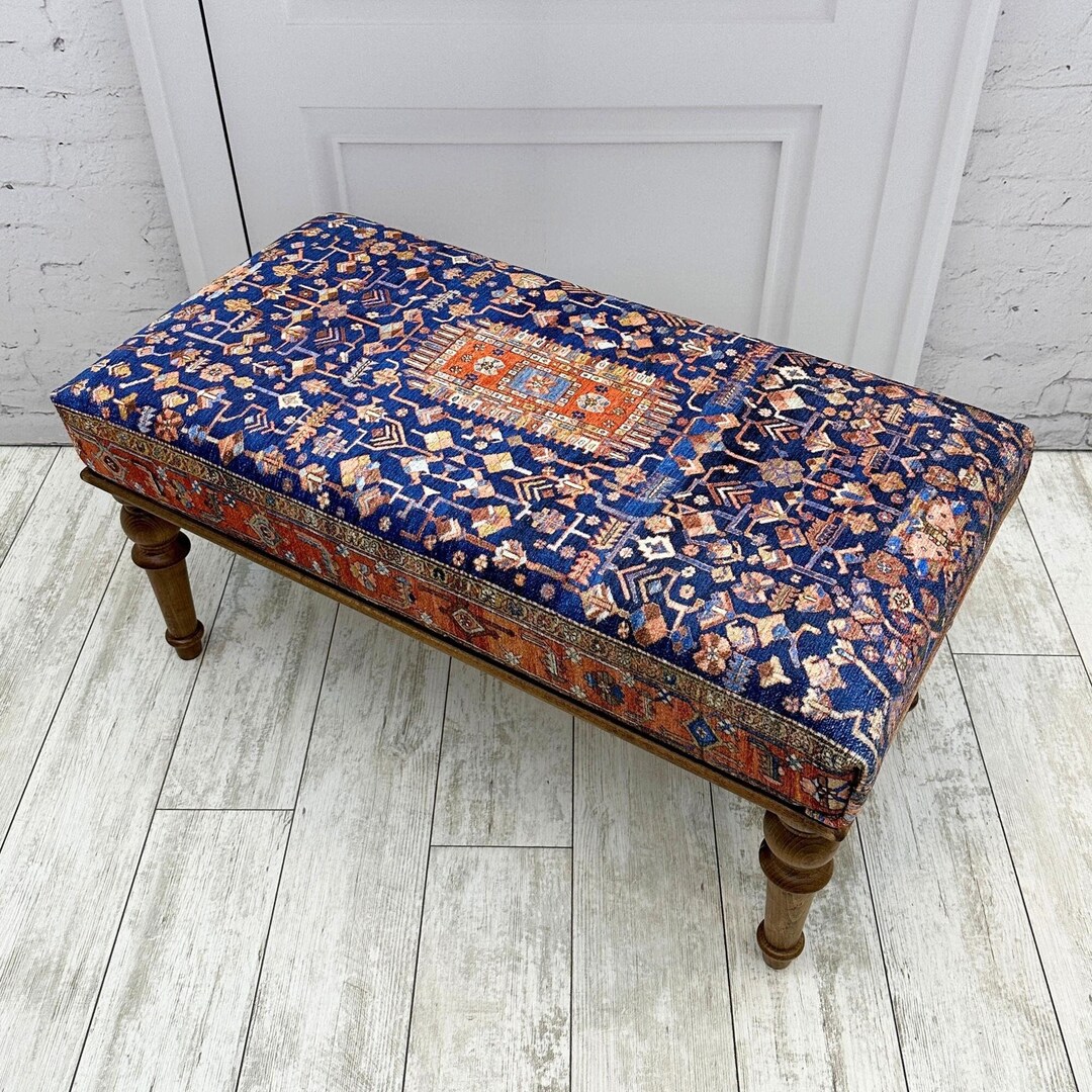 Moroccan Rug Ottoman, Persian Rug Upholstered Bench, Piano Stool, Entry ...