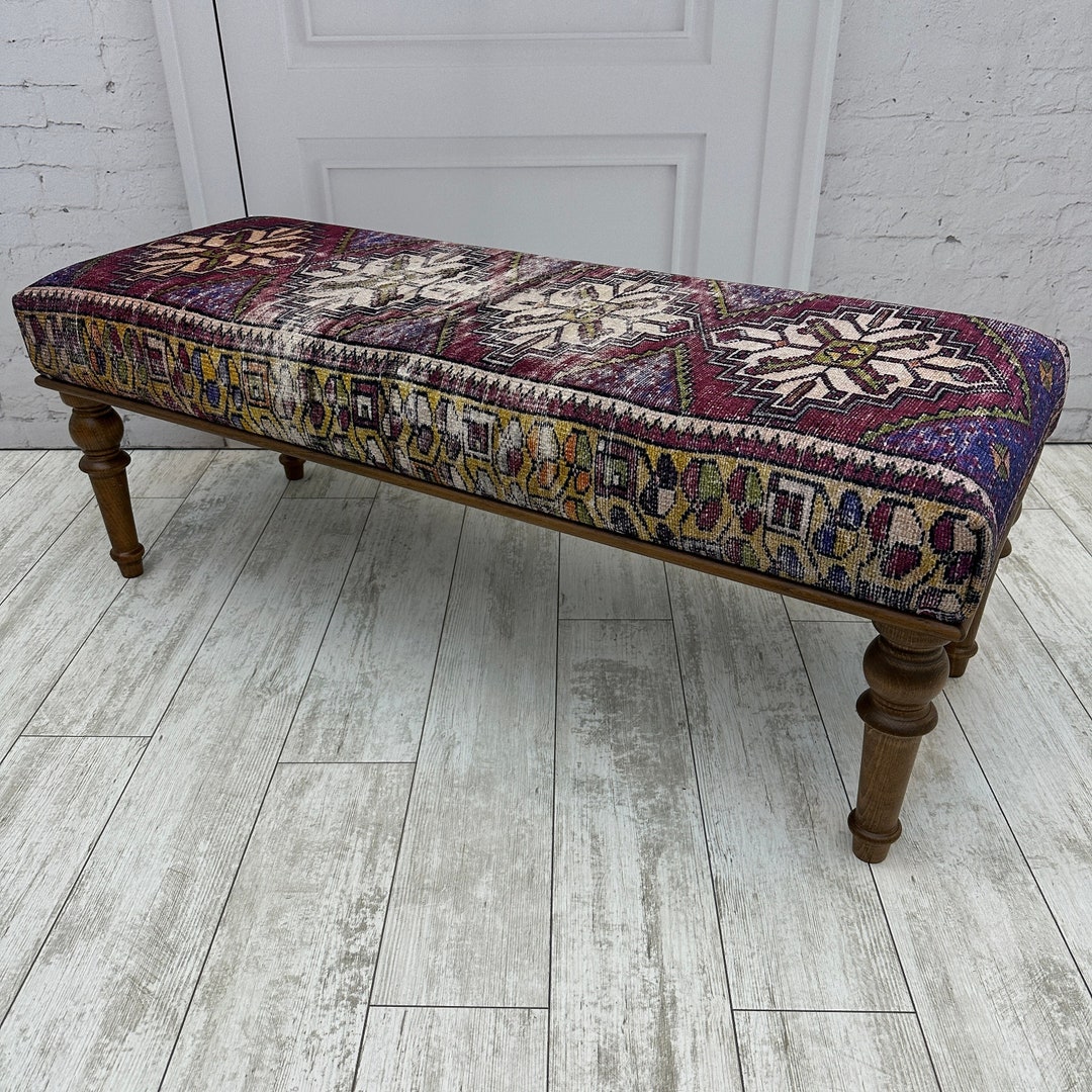 Upholstered Long Ottoman Bench for Bedroom End of Bed 18x18x48, Purple ...
