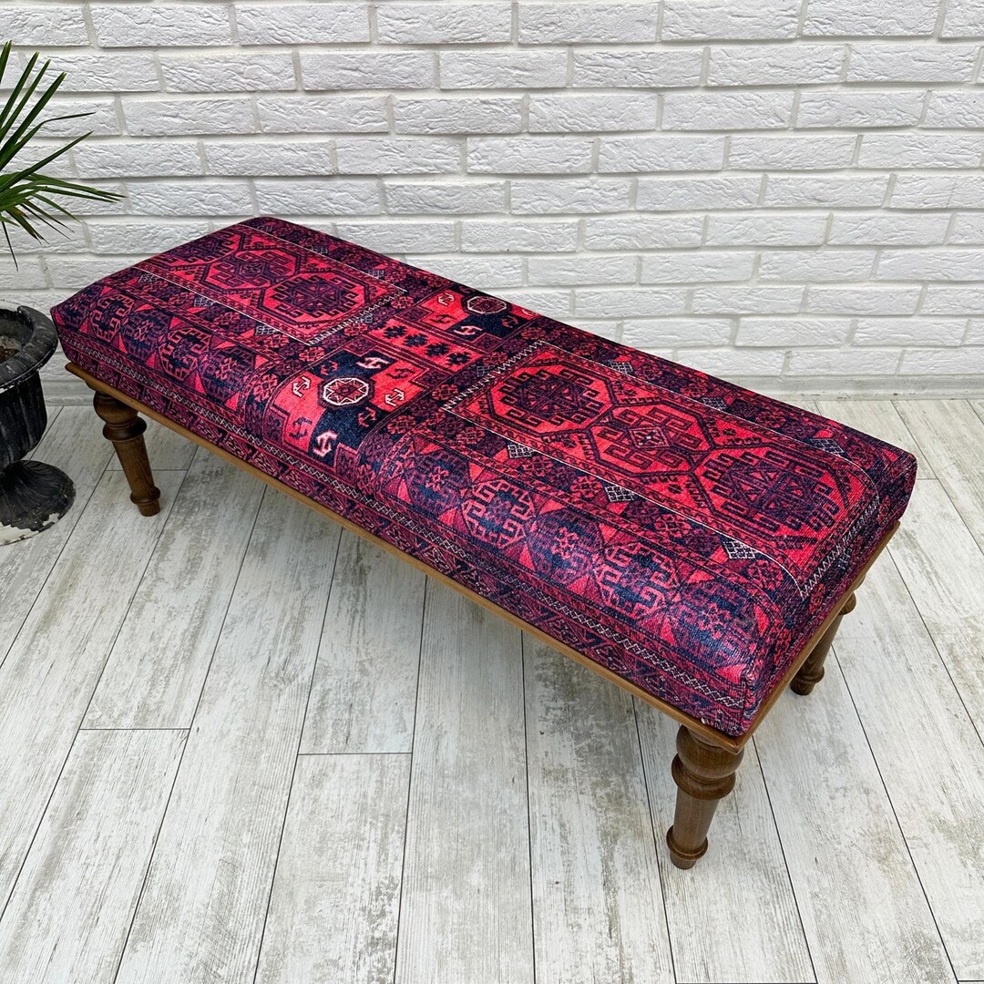 Red Ottoman Bench 18x48", Afghan Rug Bench, Southwestern Bench ...