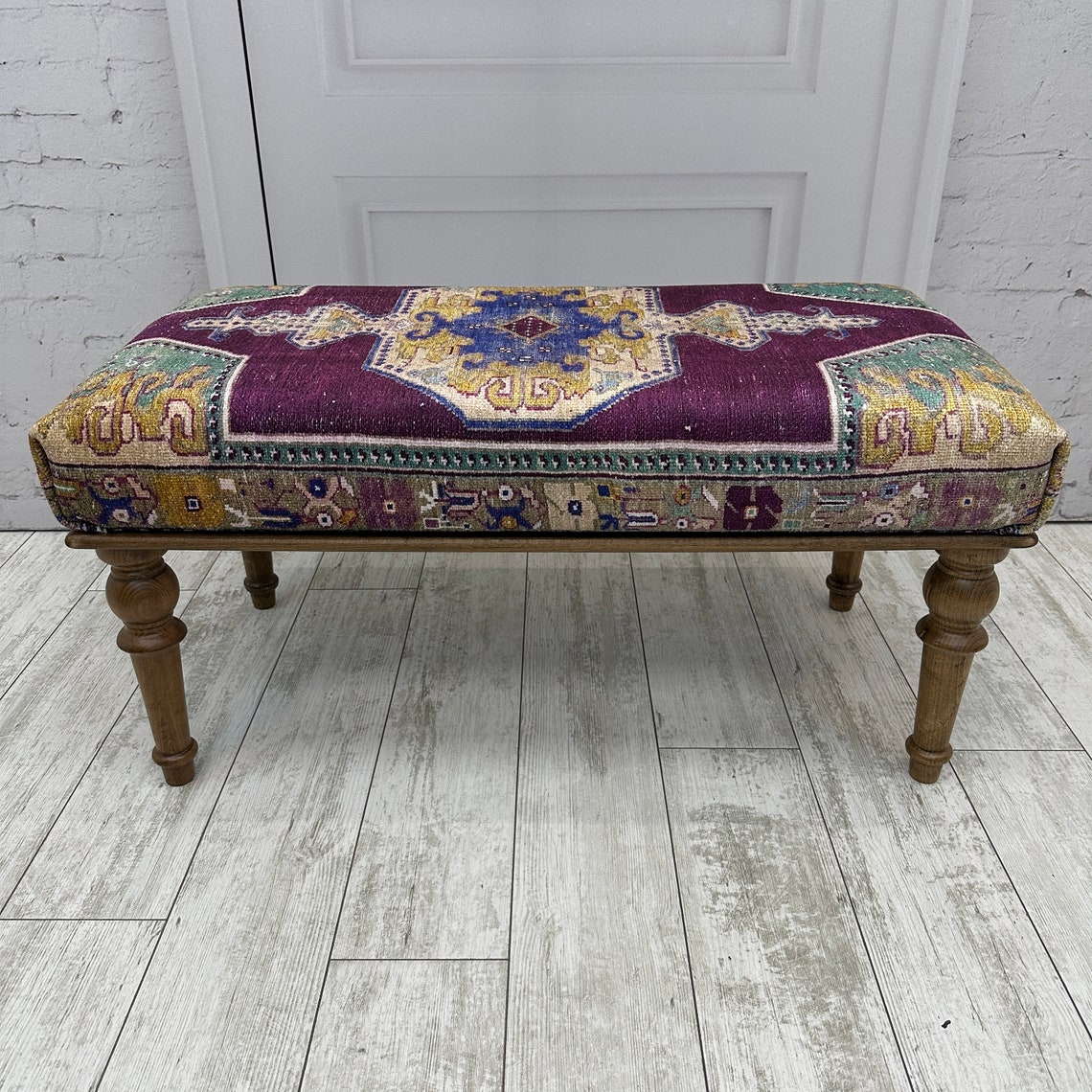 Turkish Rug Bench Persian Rug Upholstered Wood Ottoman Bench - Etsy