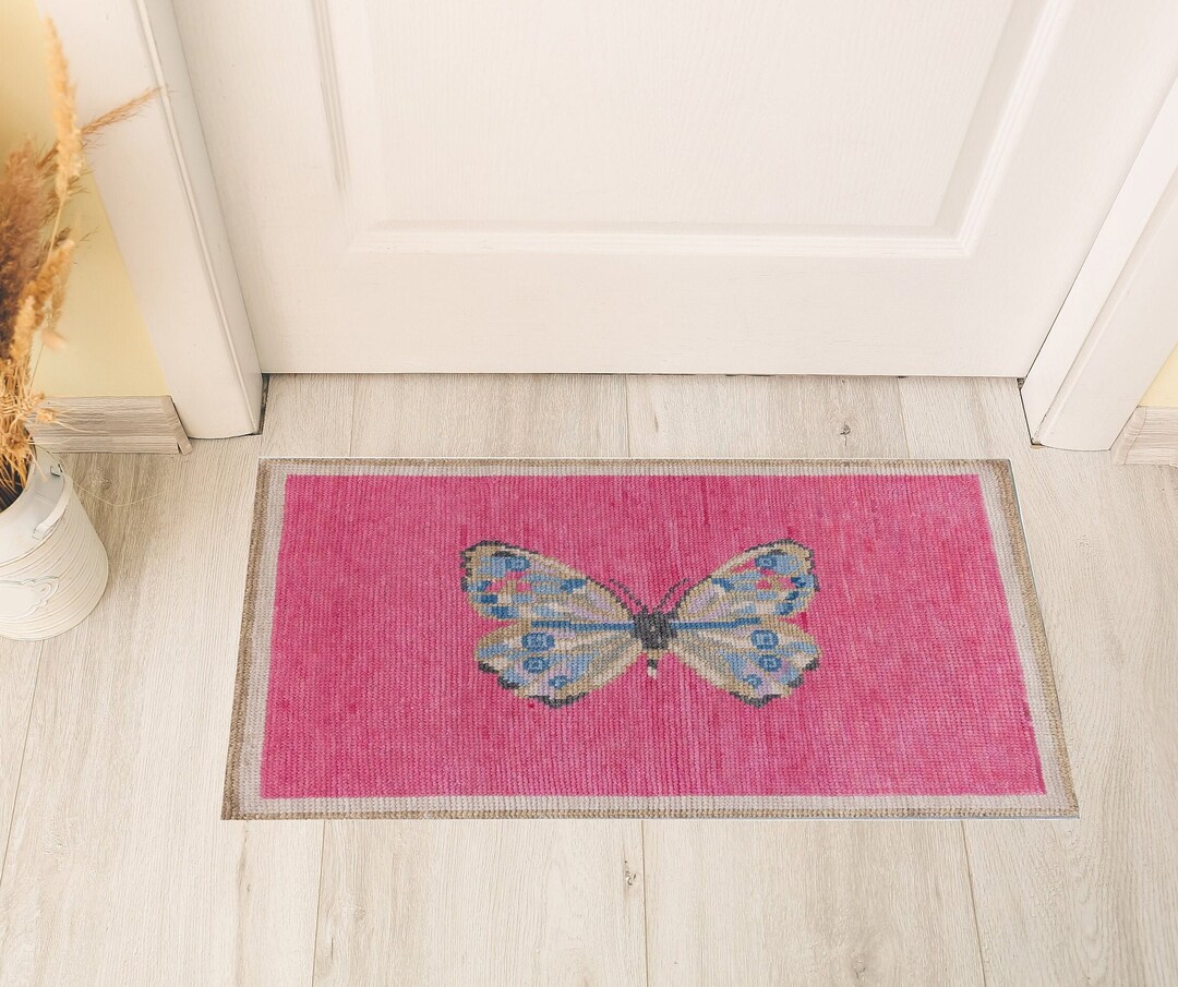 Pink Animal Print Doormat Rug 2x3, Entry Way Rug, Butterfly Rug 4x6 ...