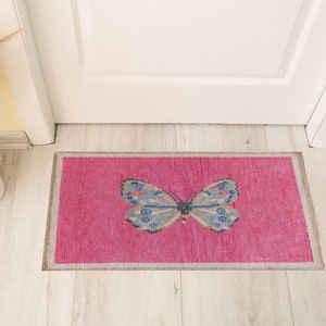 Pink Animal Print Doormat Rug 2x3, Entry Way Rug, Butterfly Rug 4x6 ...