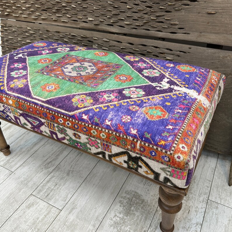 Upholstered Ottoman Bench 18x48", Turkish Bench, Moroccan Rug Bench ...
