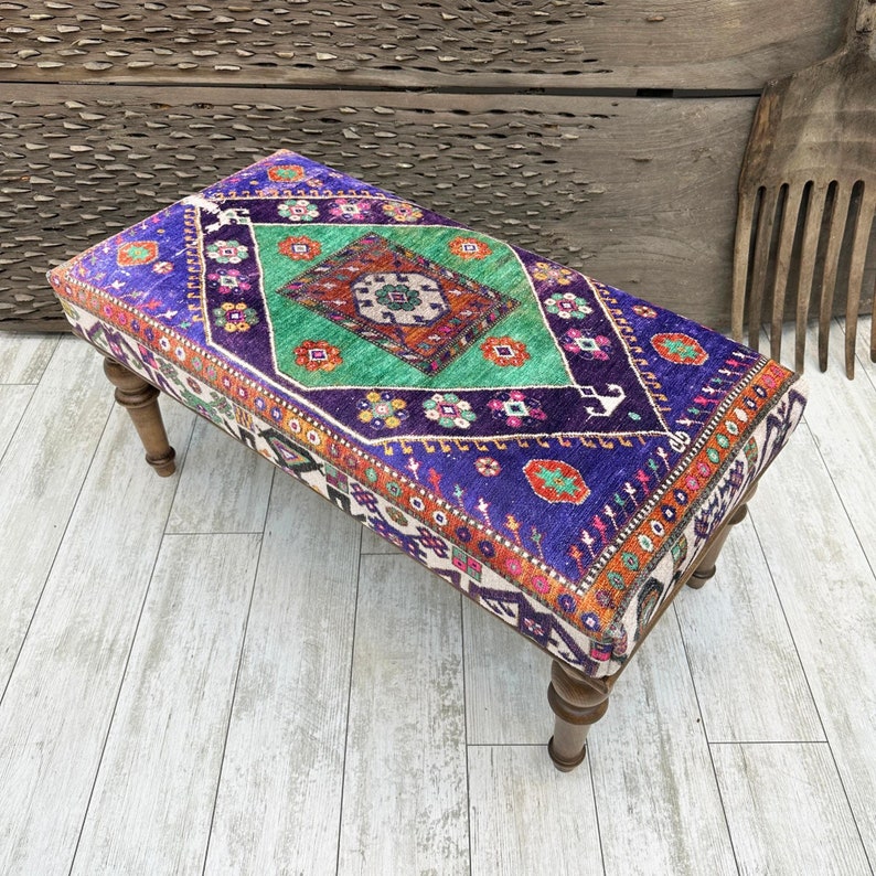 Upholstered Ottoman Bench 18x48", Turkish Bench, Moroccan Rug Bench ...